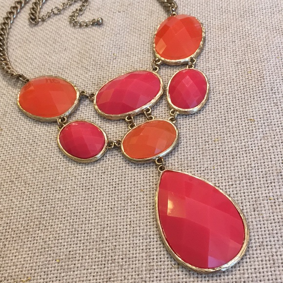 Boutique | Jewelry | Acrylic Gem Statement Necklace Pinkcoral Orange | Poshmark